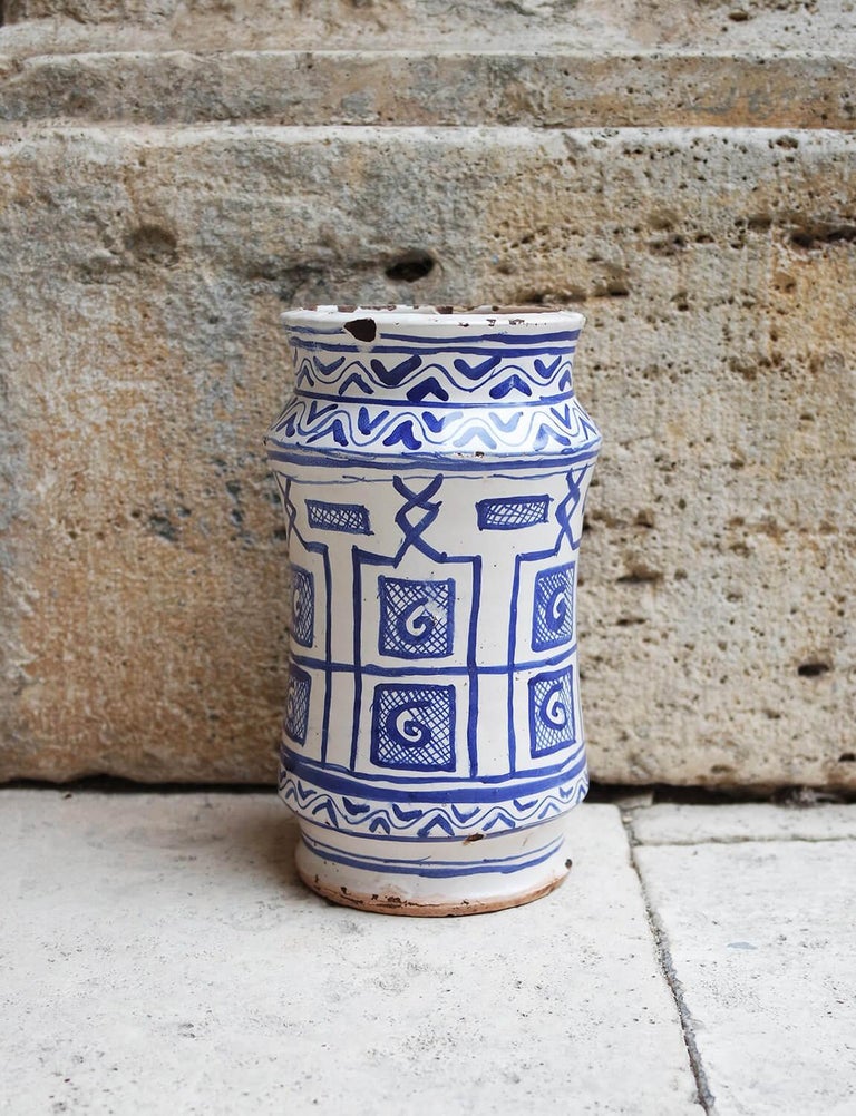 Italian Blue and White Albarello, Late 1800s For Sale at 1stDibs