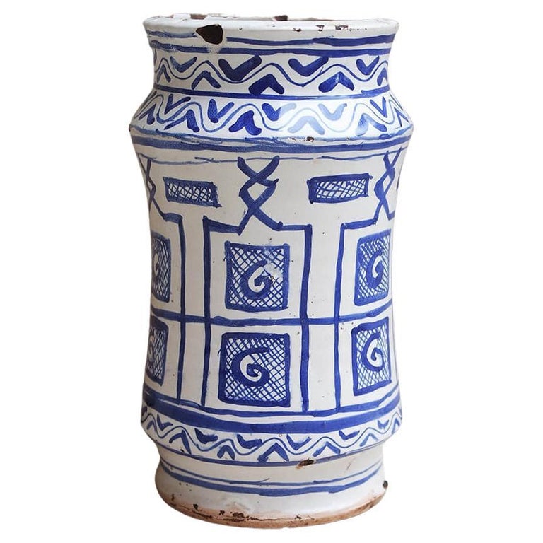 Italian Blue and White Albarello, Late 1800s For Sale at 1stDibs