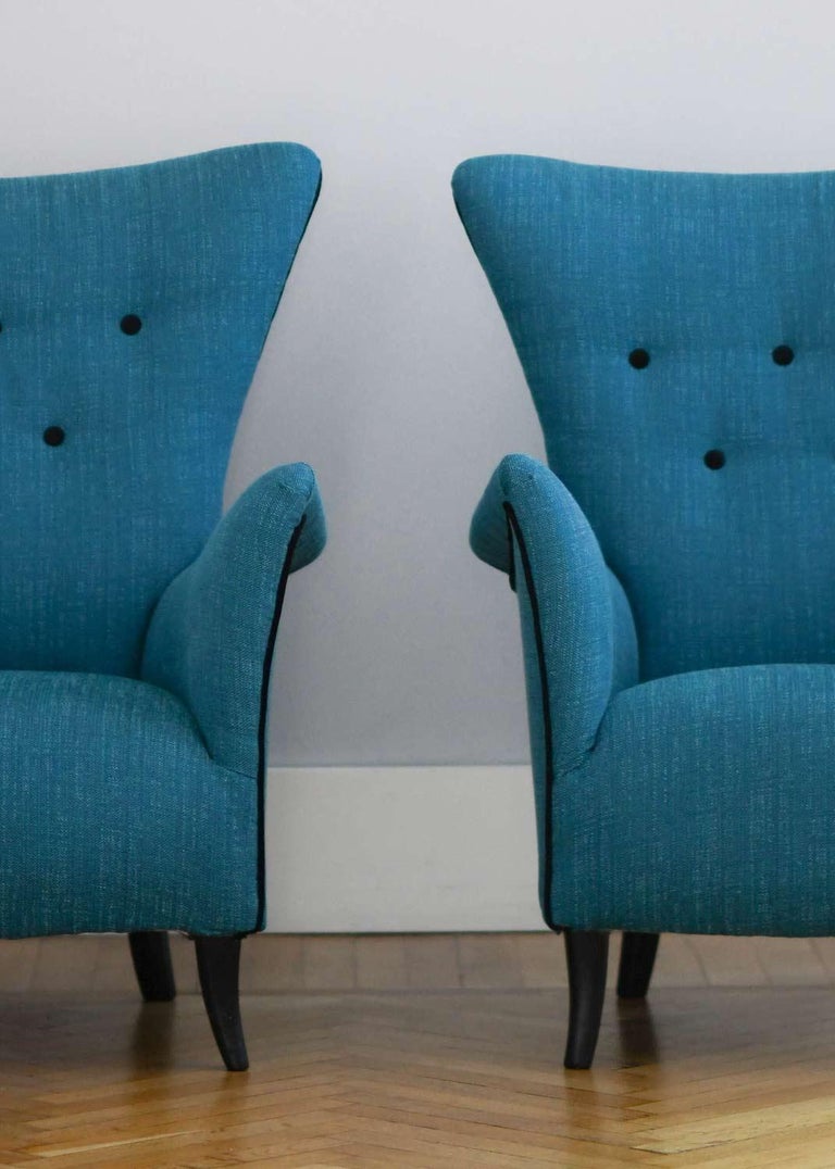 Italian Blue Armchairs, 1950s, Set of 2 For Sale at 1stDibs
