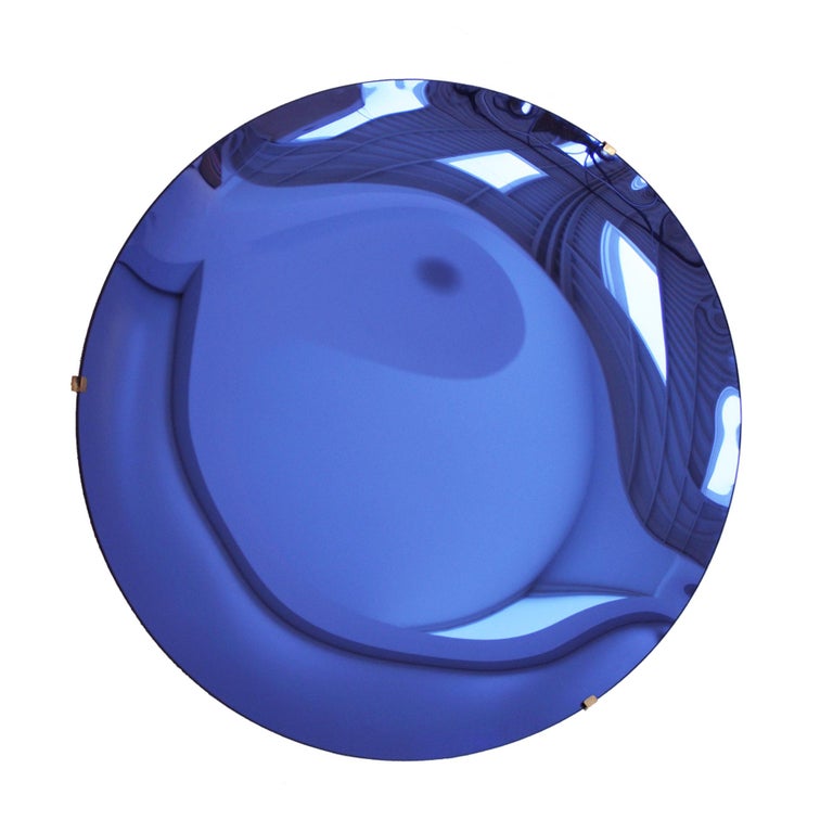 Italian Blue Concave Hand-Crafted Murano Glass Rounded Mirror, Italy ...