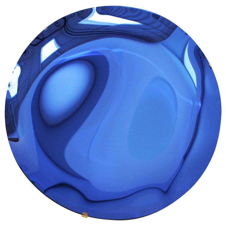 Italian Blue Concave Hand-Crafted Murano Glass Rounded Mirror, Italy ...