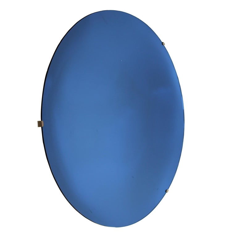 Italian Blue Concave Hand-Crafted Murano Glass Rounded Mirror, Italy ...