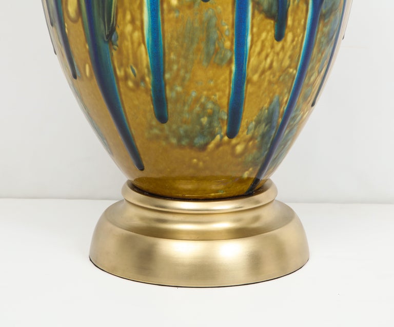Italian Blue, Green Drip Glaze Lamps at 1stDibs