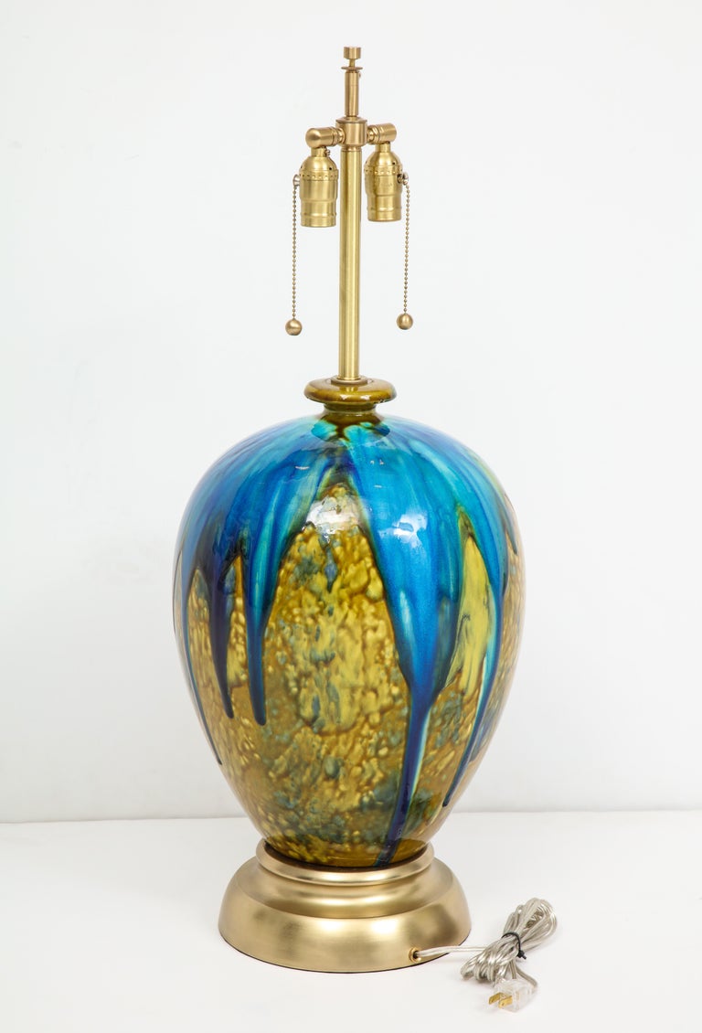 Italian Blue, Green Drip Glaze Lamps at 1stDibs