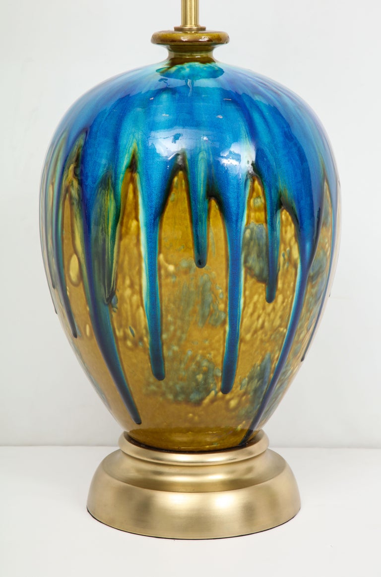 Italian Blue, Green Drip Glaze Lamps at 1stDibs