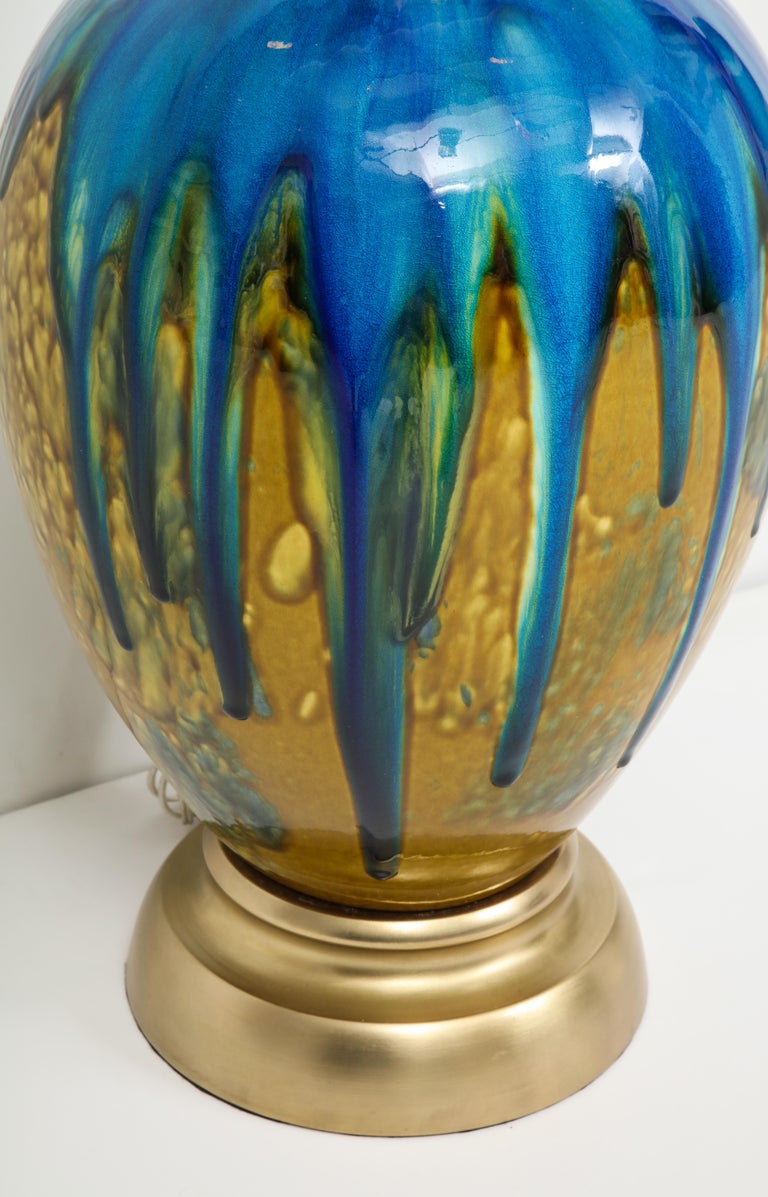 Italian Blue, Green Drip Glaze Lamps at 1stDibs