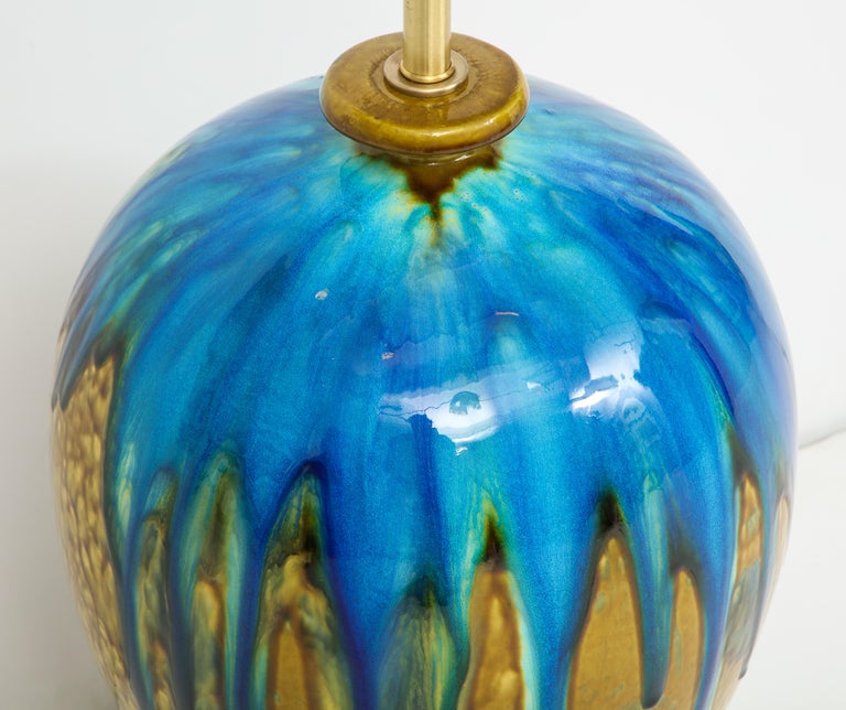 Italian Blue, Green Drip Glaze Lamps at 1stDibs