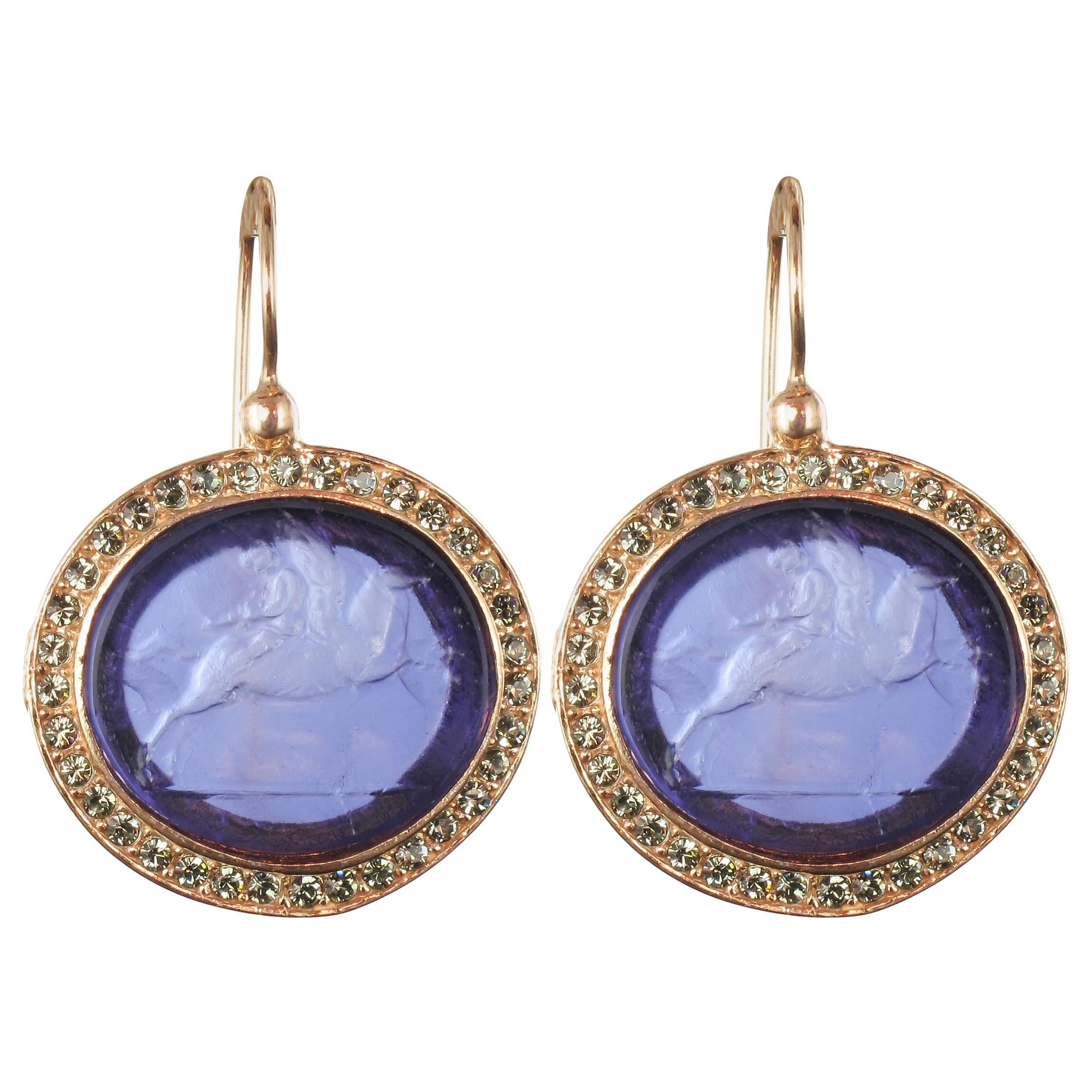 Italian Blue Intaglio Crystal Vermeil Drop Earrings at 1stDibs