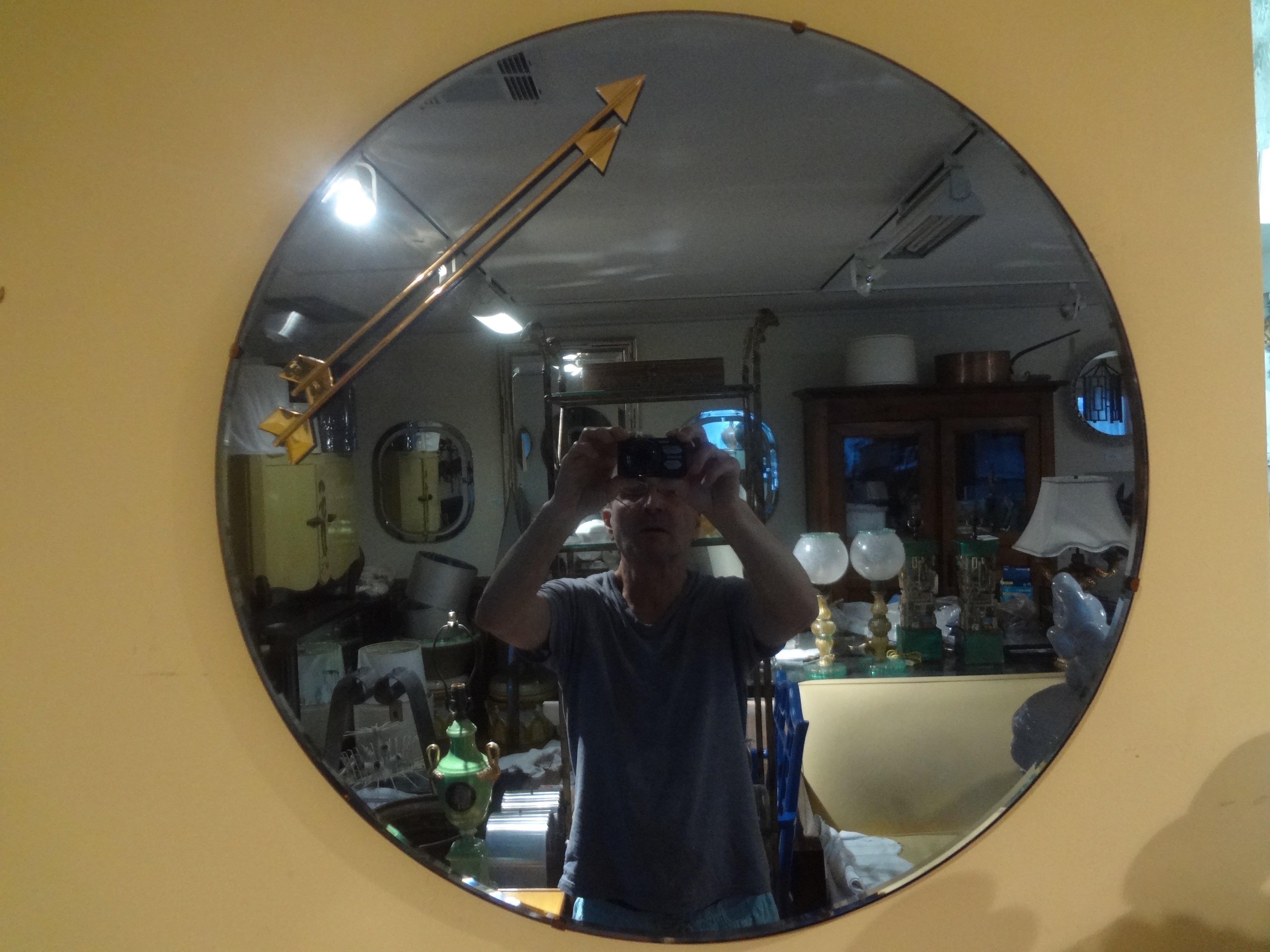 Italian Blue Mirror With Double Arrow Accents After Fontana Arte For ...