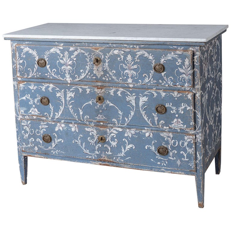 Italian Blue Painted Late 18th Century Chest with Fleur-De-Lis ...
