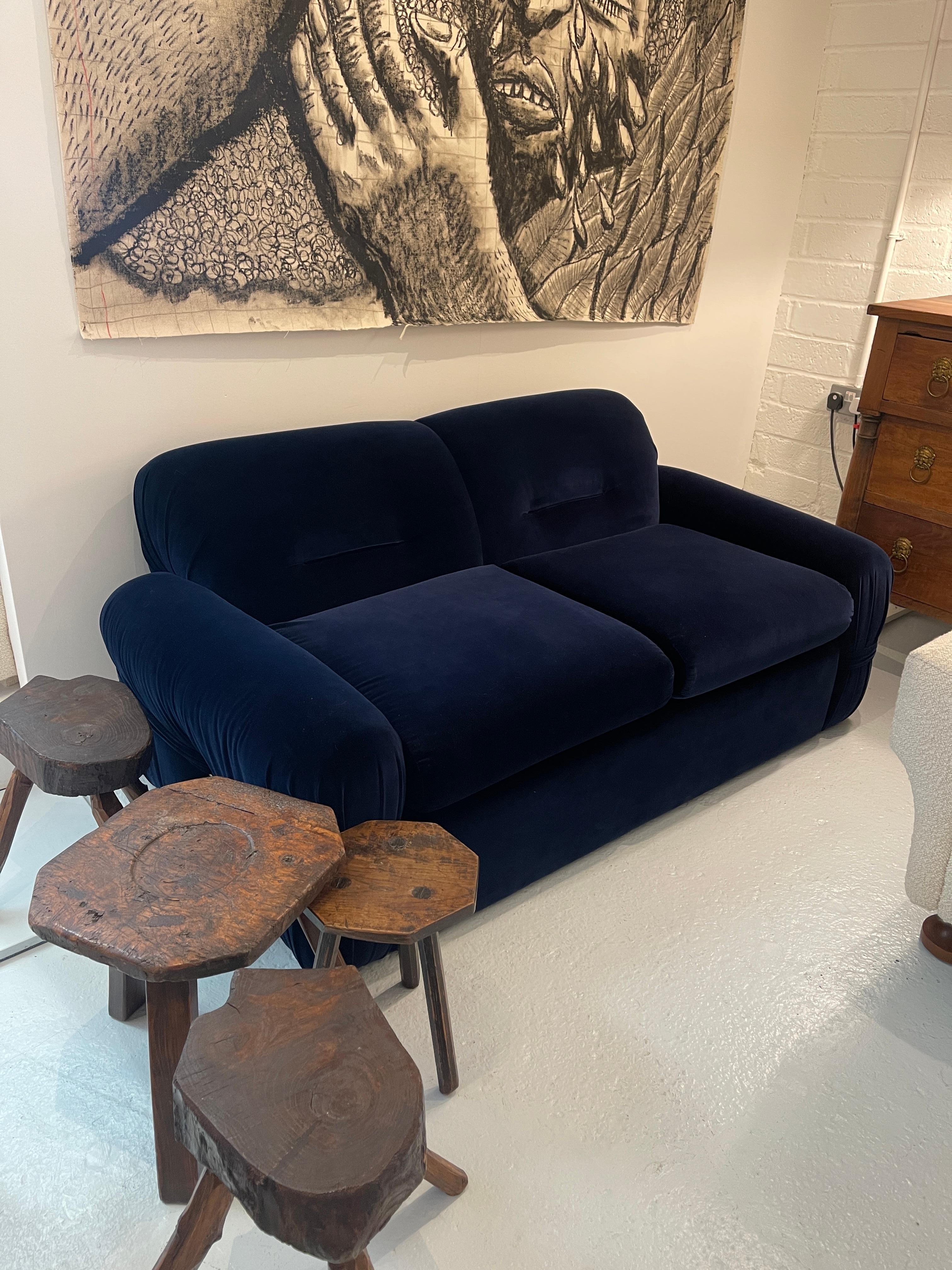 Italian Blue Velvet Sofa, 1970s at 1stDibs