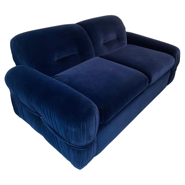Italian Blue Velvet Sofa, 1970s For Sale at 1stDibs