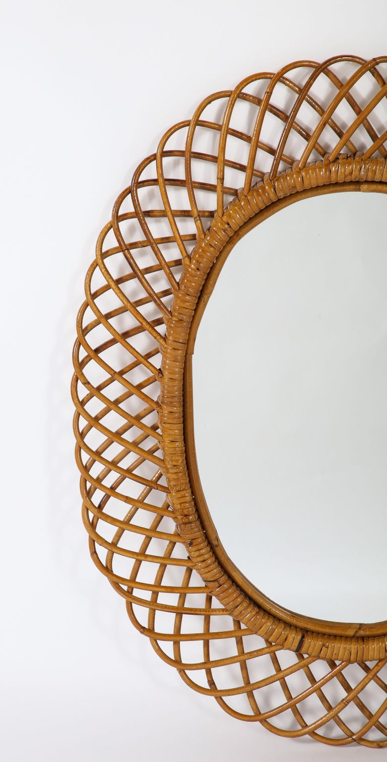 Italian Bonacina Bamboo Oval Mirror, circa 1950 For Sale at 1stDibs