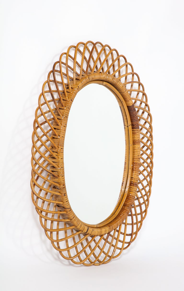 Italian Bonacina Bamboo Oval Mirror, circa 1950 For Sale at 1stDibs