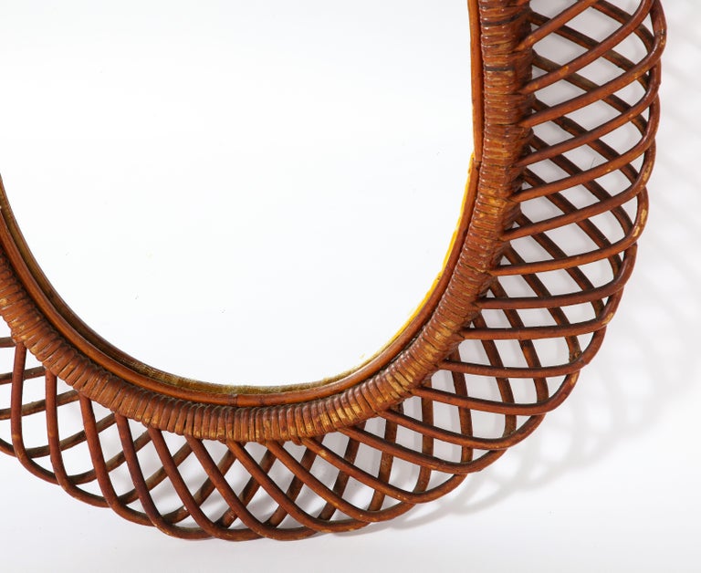 Italian Bonacina Bamboo Oval Mirror, circa 1950 For Sale at 1stDibs