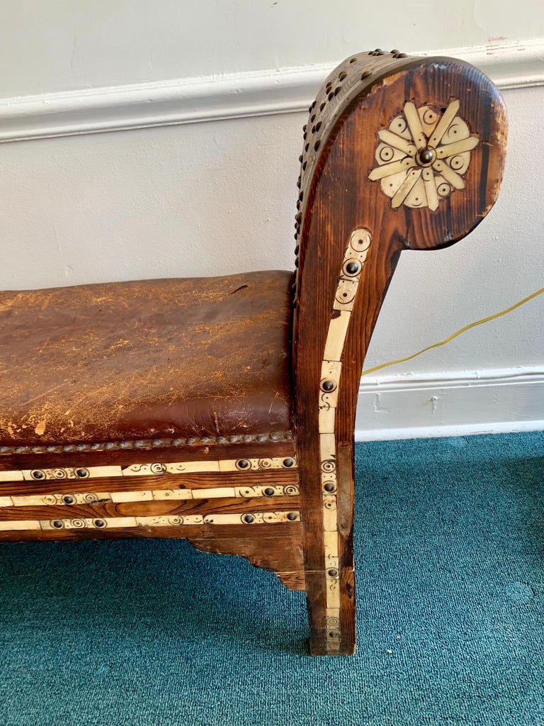 Italian Bone Inlay and Leather Bench Settee Made in Italy For Sale at ...
