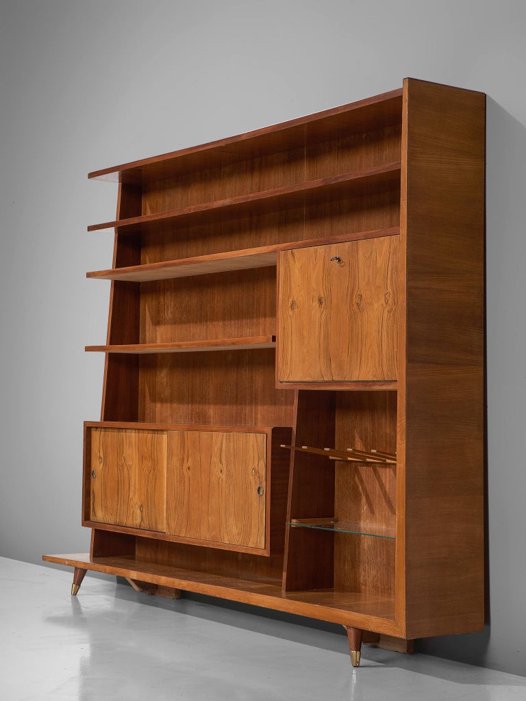 Italian Bookcase in Walnut and Oak, 1950s For Sale at 1stDibs | 1950s ...