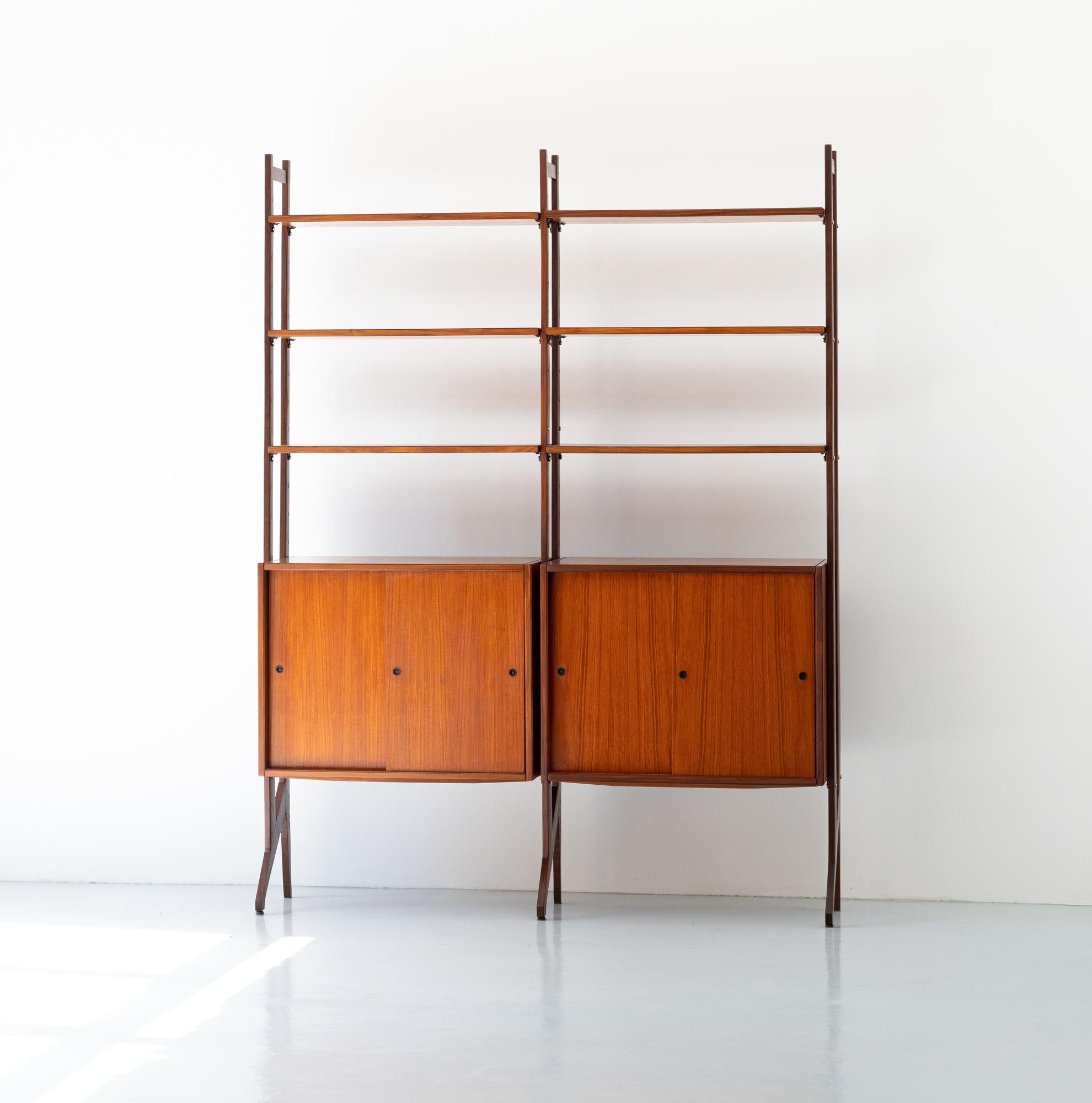 Italian Bookshelf in Teak and Brass, 1950s at 1stDibs