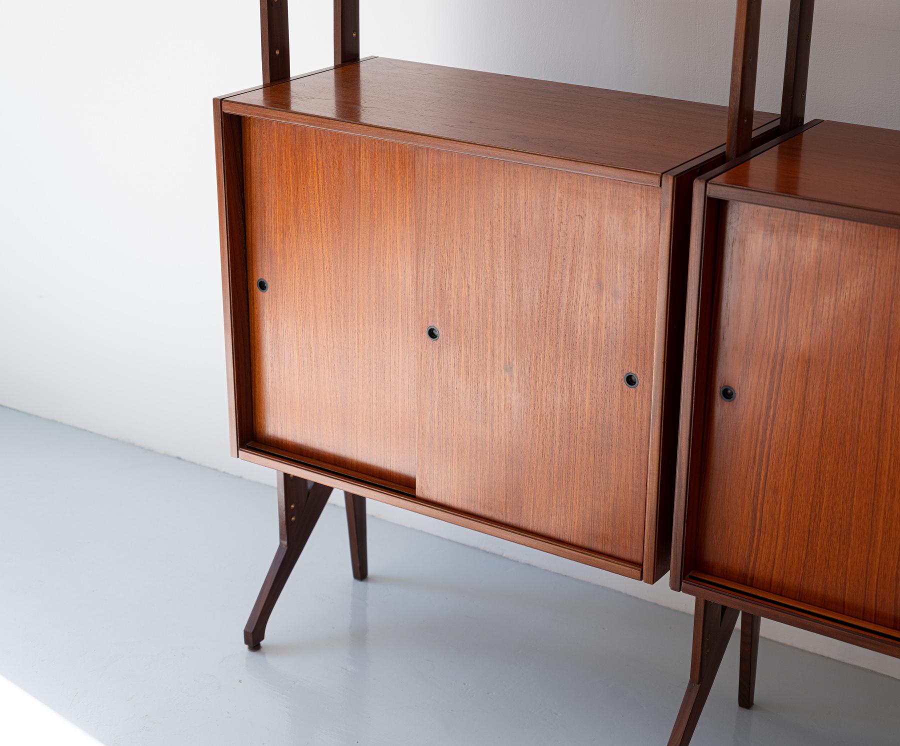 Italian Bookshelf in Teak and Brass, 1950s at 1stDibs