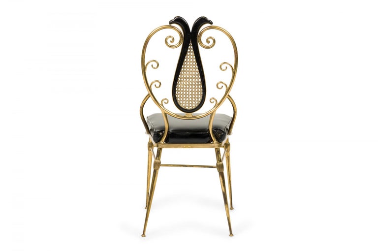 Italian Brass and Black Patent Leather Scroll Back Side Chair For Sale ...