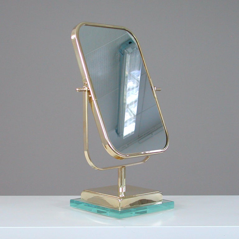 Italian Brass and Glass Double Sided Table Mirror 1950s, Fontana Arte ...