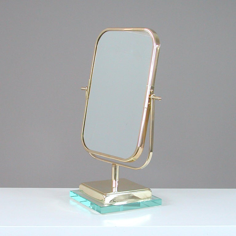 Italian Brass and Glass Double Sided Table Mirror 1950s, Fontana Arte ...