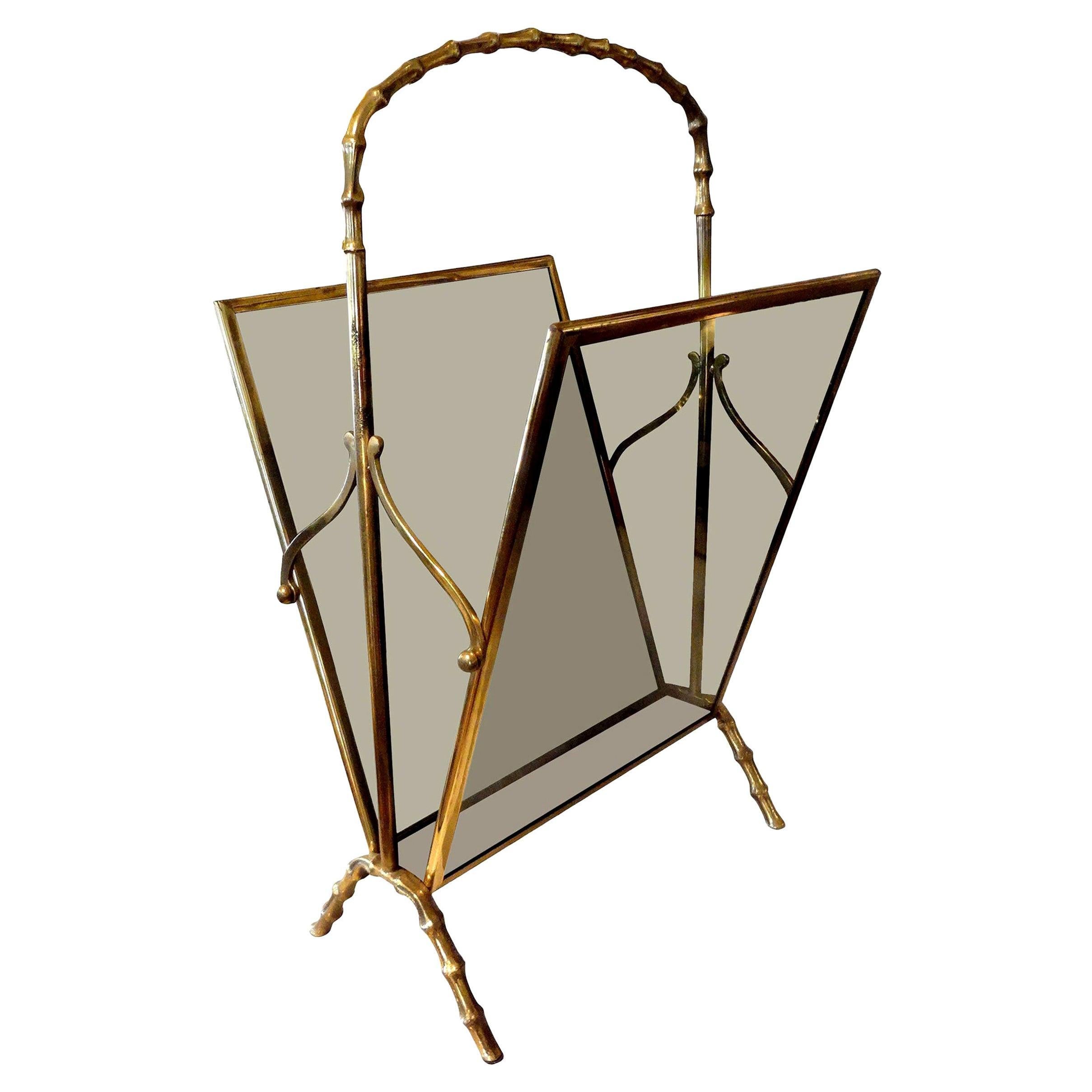 Neoclassical Brass and Glass Magazine Rack For Sale at 1stDibs