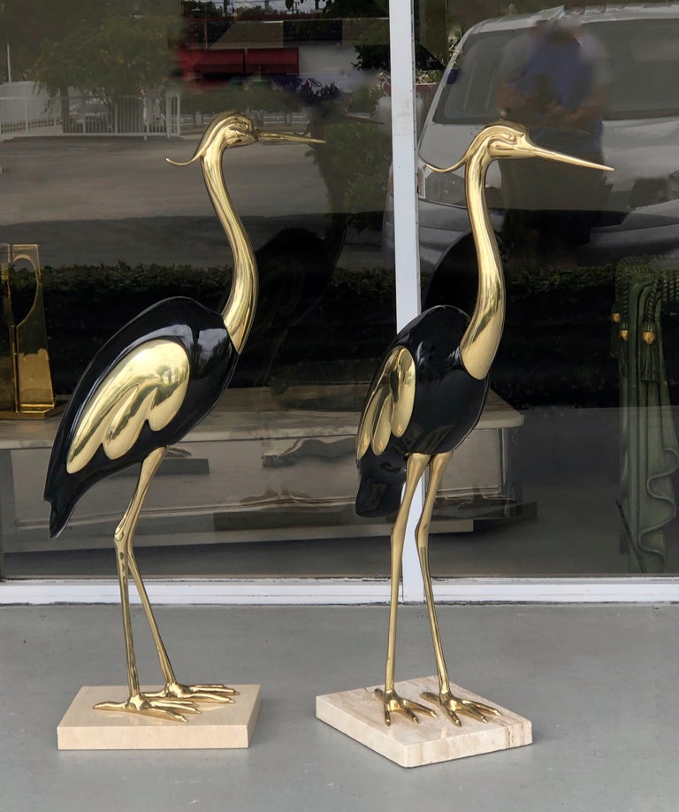 Italian Brass and Lacquer Pair of Life-Size Bird Sculpture at 1stDibs
