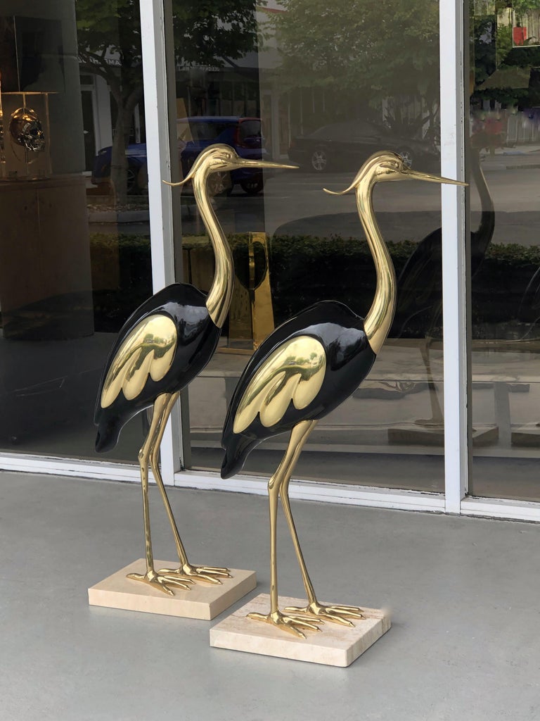 Italian Brass and Lacquer Pair of Life-Size Bird Sculpture at 1stDibs
