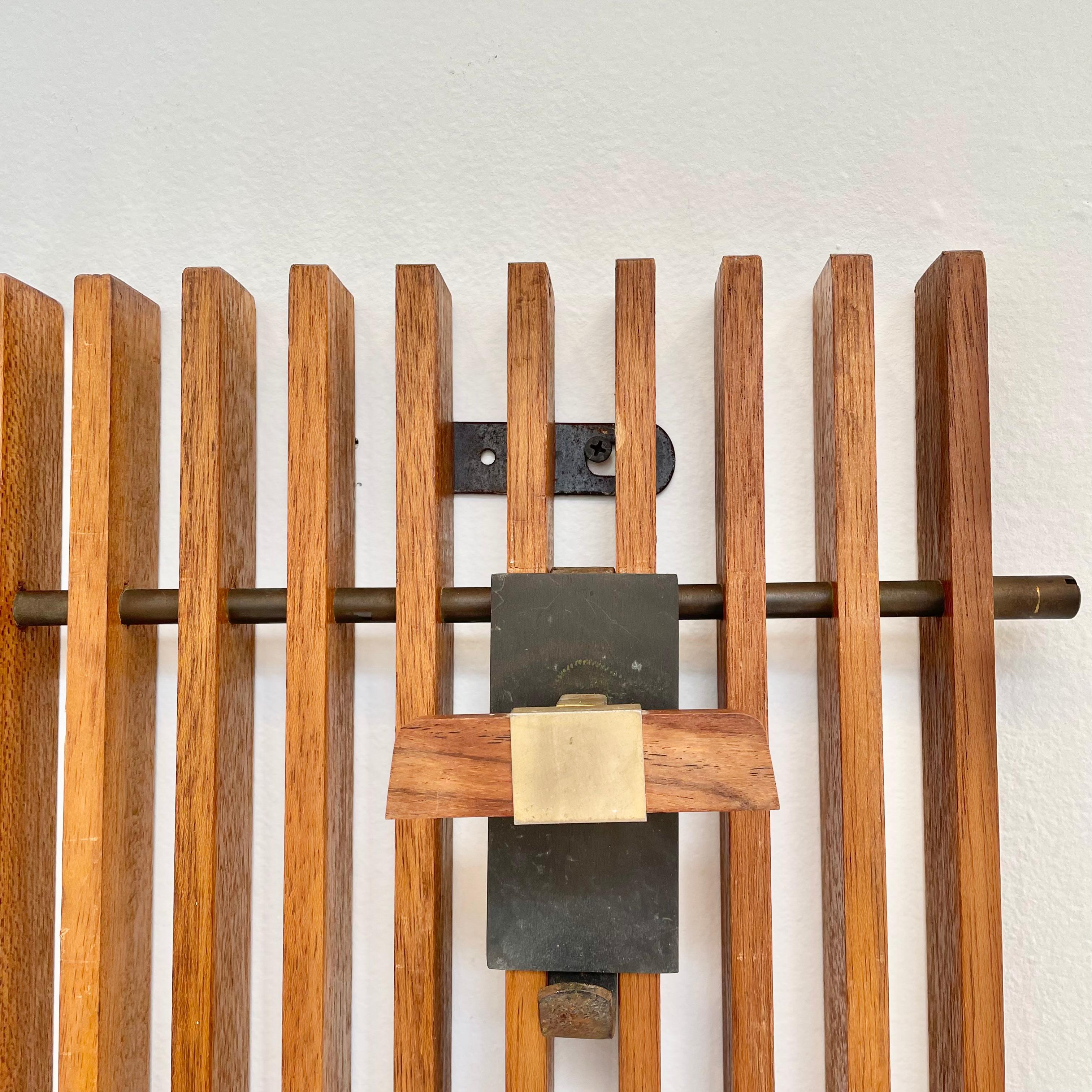Italian Brass and Wood Slat Coat Rack at 1stDibs | slat wall coat hooks ...