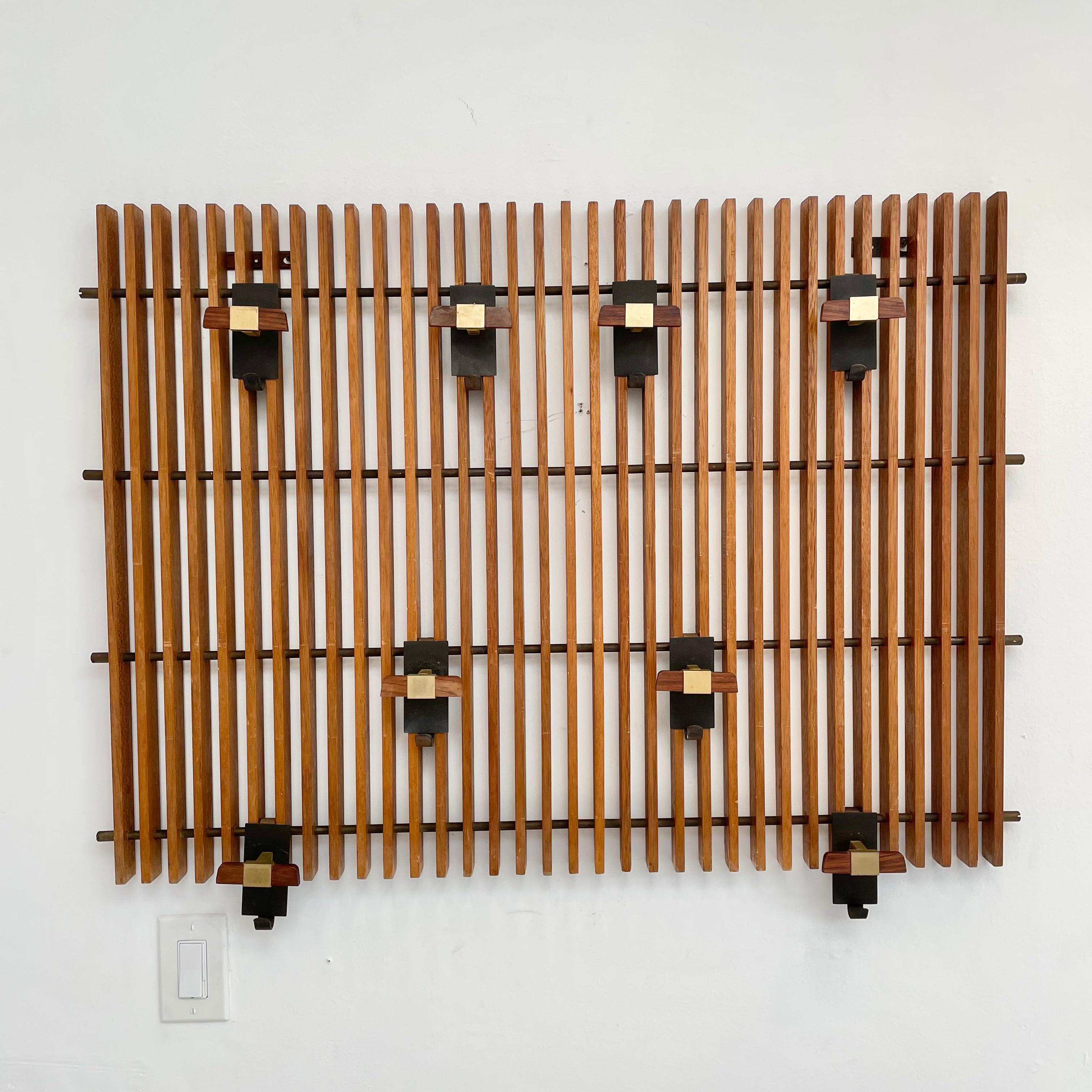 Italian Brass and Wood Slat Coat Rack at 1stDibs | slat wall coat hooks ...