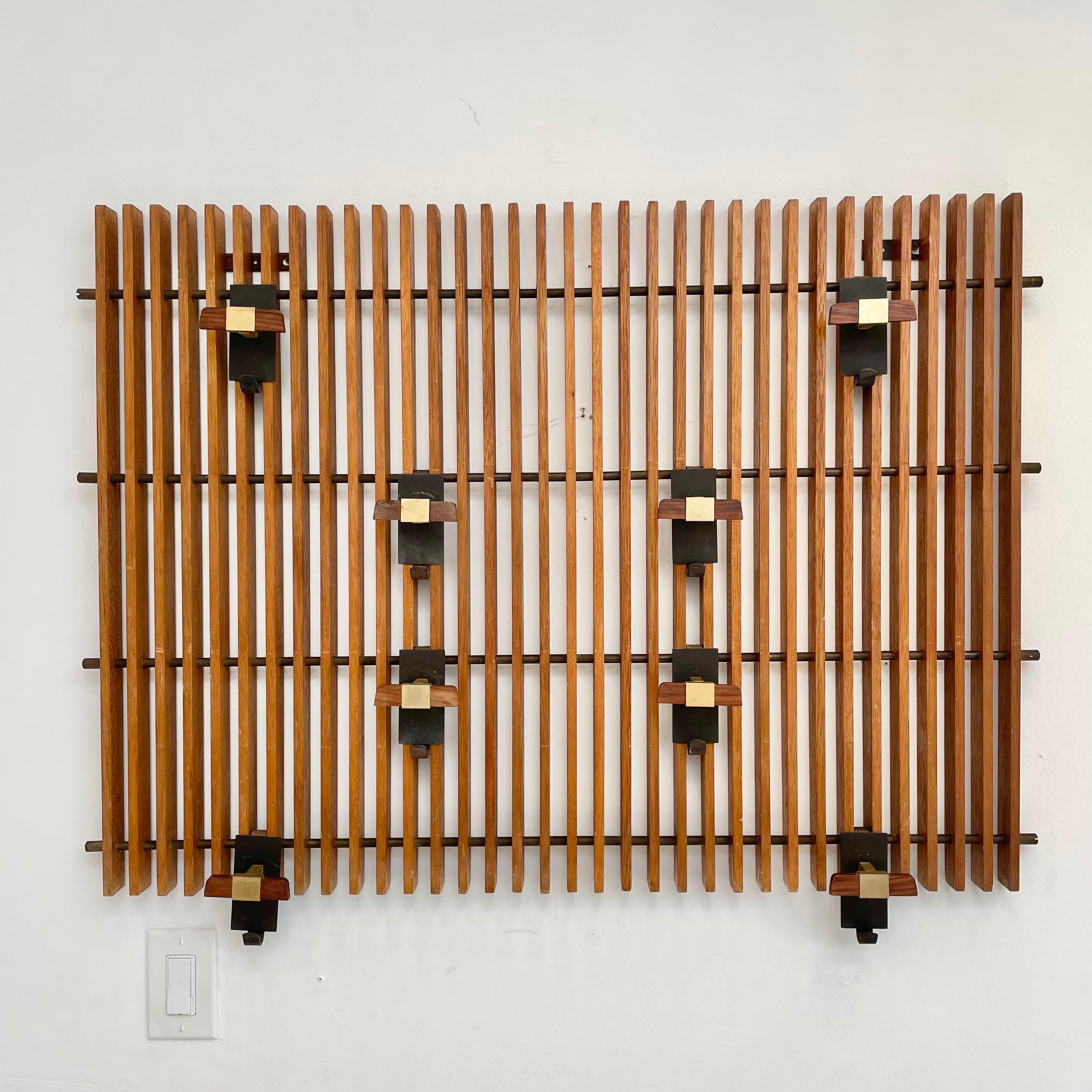 Italian Brass and Wood Slat Coat Rack at 1stDibs | slat wall coat hooks ...
