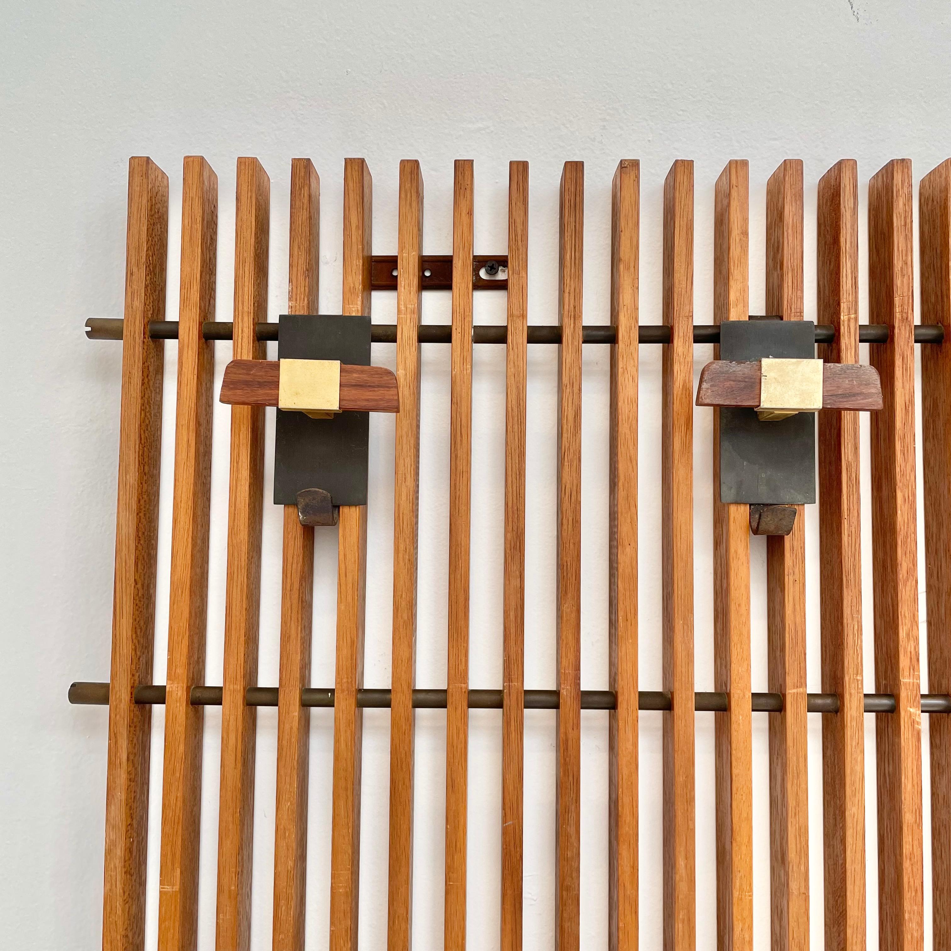 Italian Brass and Wood Slat Coat Rack at 1stDibs | slat wall coat hooks ...