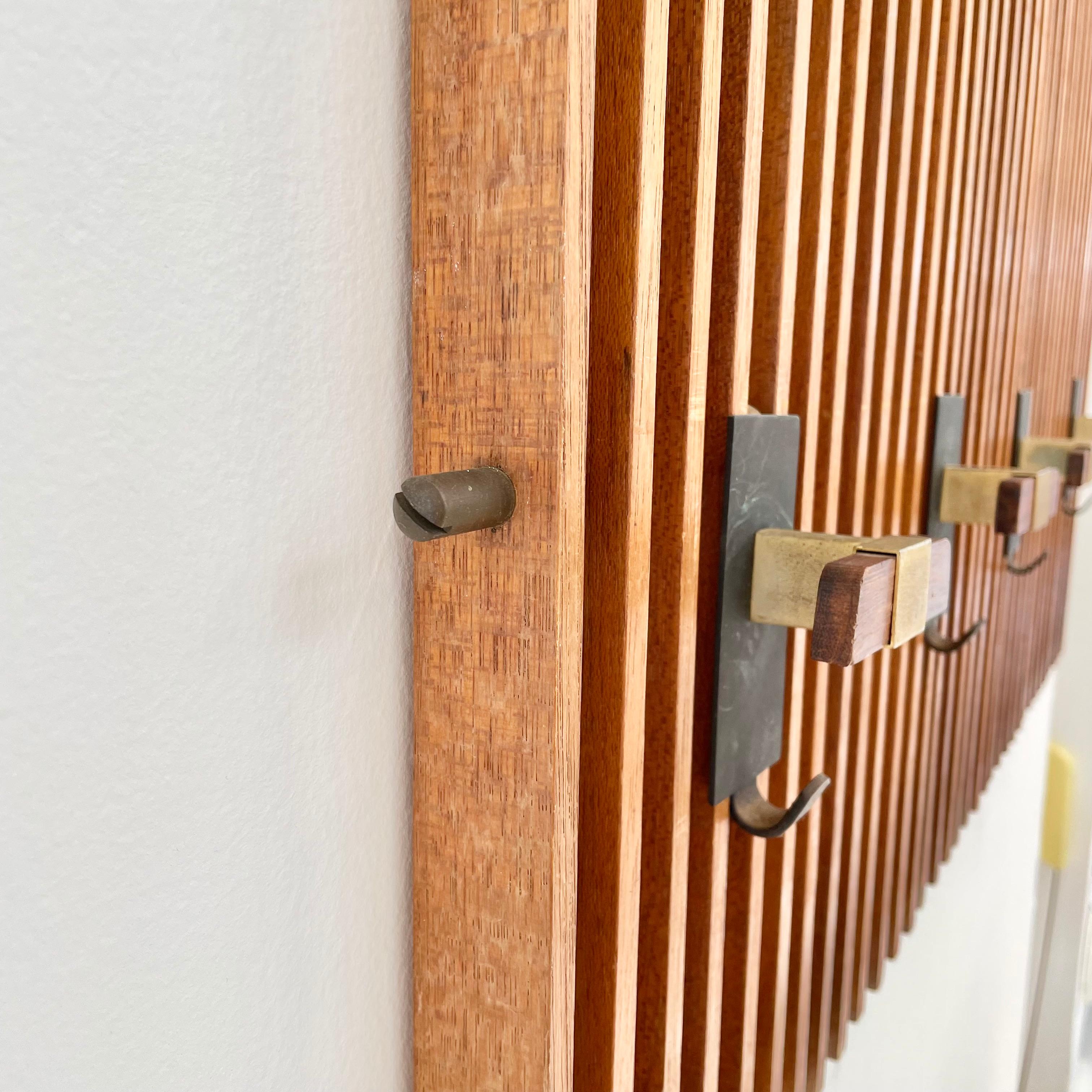 Italian Brass and Wood Slat Coat Rack at 1stDibs | slat wall coat hooks ...