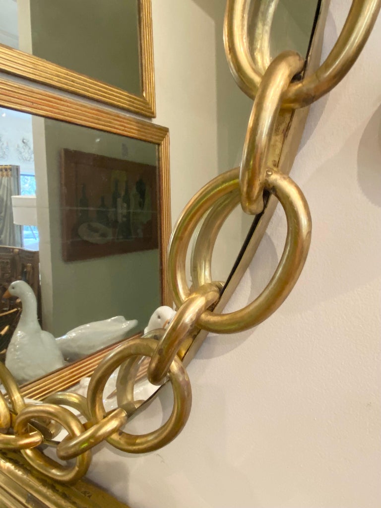 Italian Brass Chain Link Framed Mirror For Sale at 1stDibs