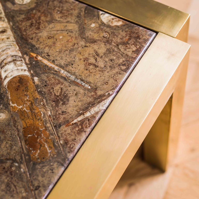 Italian Brass Coffee Table with Fossil Marble at 1stDibs