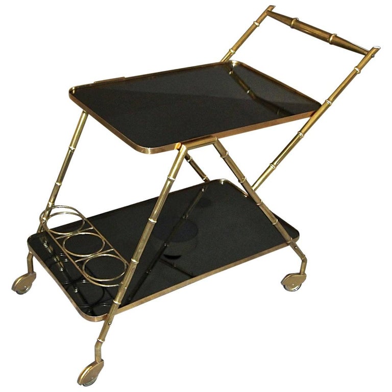 Italian Brass Faux Bamboo Bar Tea Cart For Sale at 1stDibs