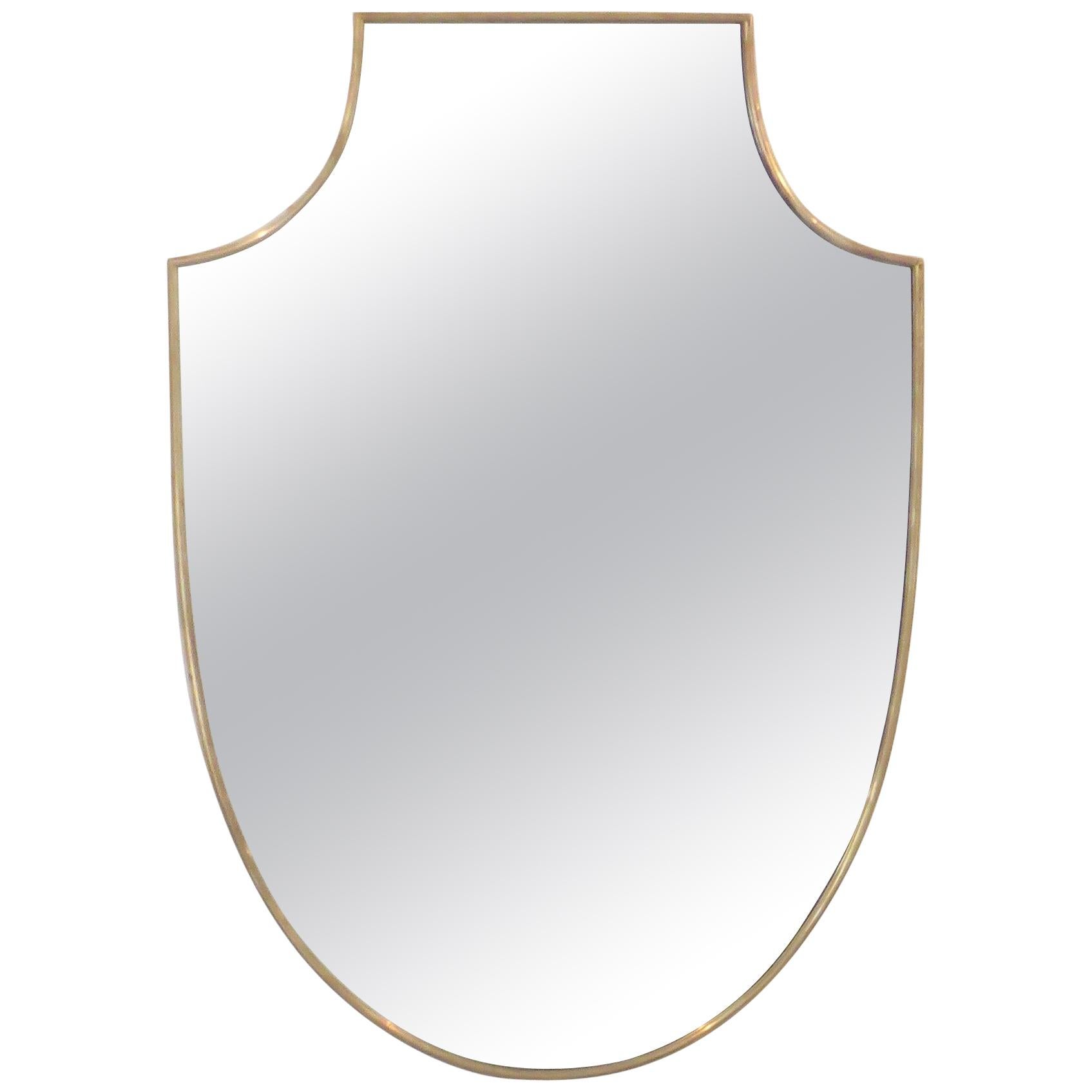 Italian Brass Framed Shield Shaped Vintage Wall Mirror at 1stDibs