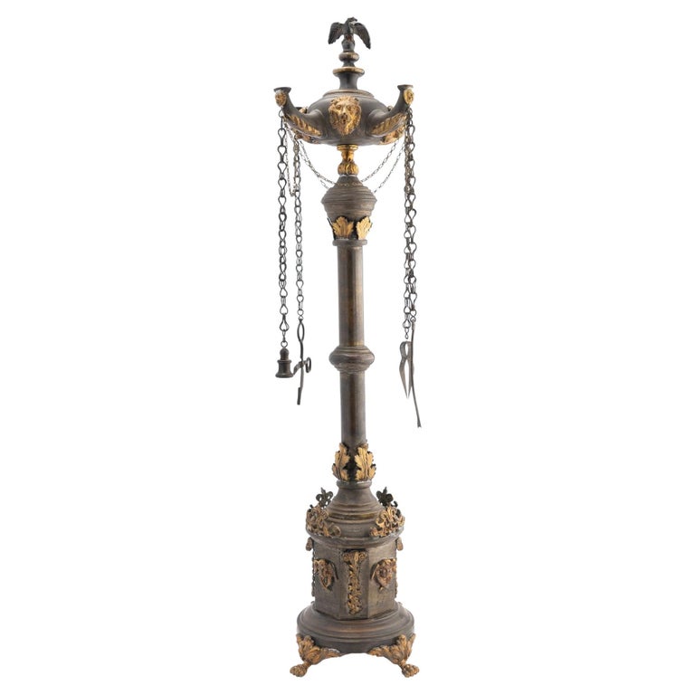 Italian Brass Lucerne Oil Lamp with Contrasting Gilt Embellishments ...