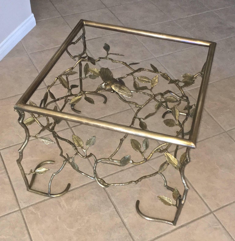 Italian Brass Organic Tree and Bird Cocktail Table at 1stDibs