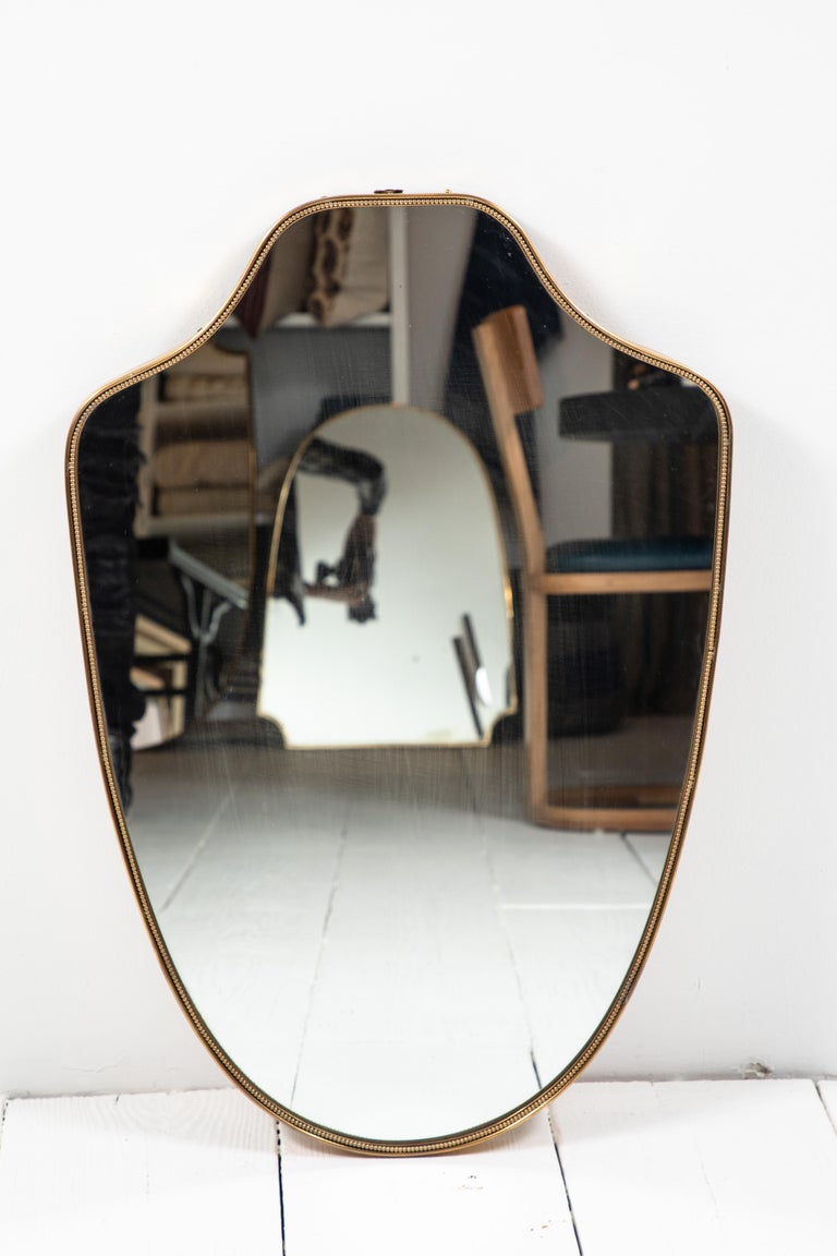 Italian Brass Shield Mirror with Beaded Details at 1stDibs
