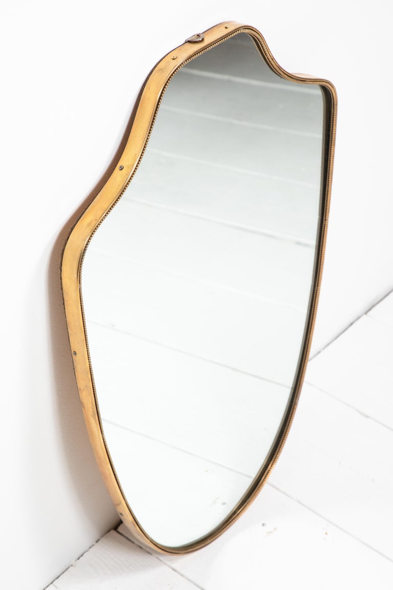 Italian Brass Shield Mirror with Beaded Details at 1stDibs