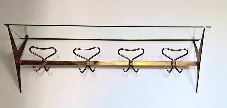 Italian Brass Wall Mounted Coat Rack Shelf Attributed to Fontana Arte ...