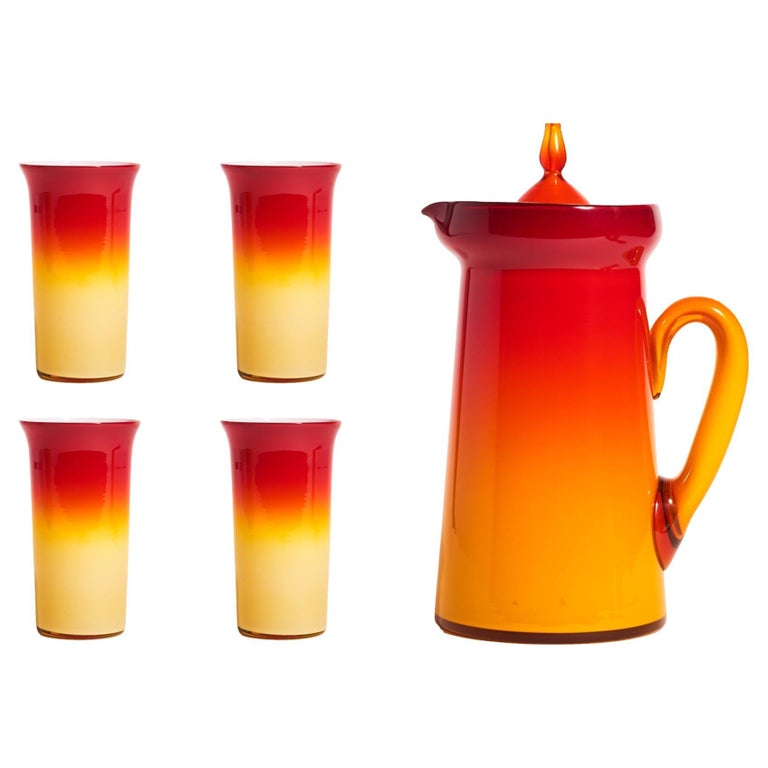 Italian Brilliant Red and Yellow Pitcher Set at 1stDibs