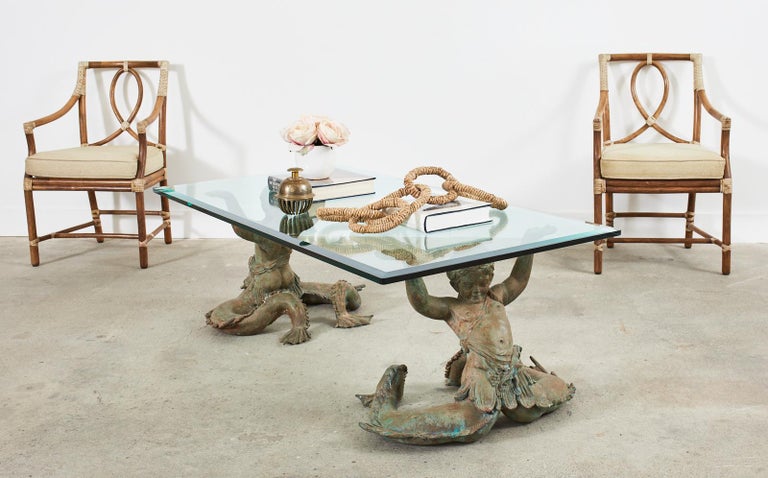 Italian Bronze Neoclassical Putti Di Mare Mermaid Cocktail Table For ...