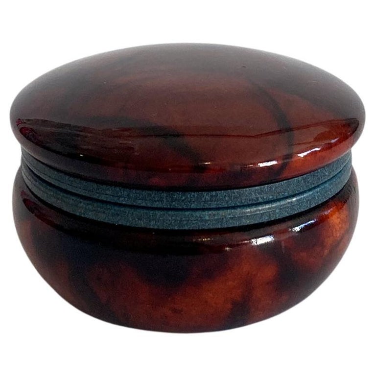 Italian Brown Red Alabaster Round Hinged Box For Sale at 1stDibs