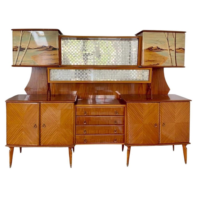 Buffet italien avec bar en mosaïque de miroir et dessins authentiques ...