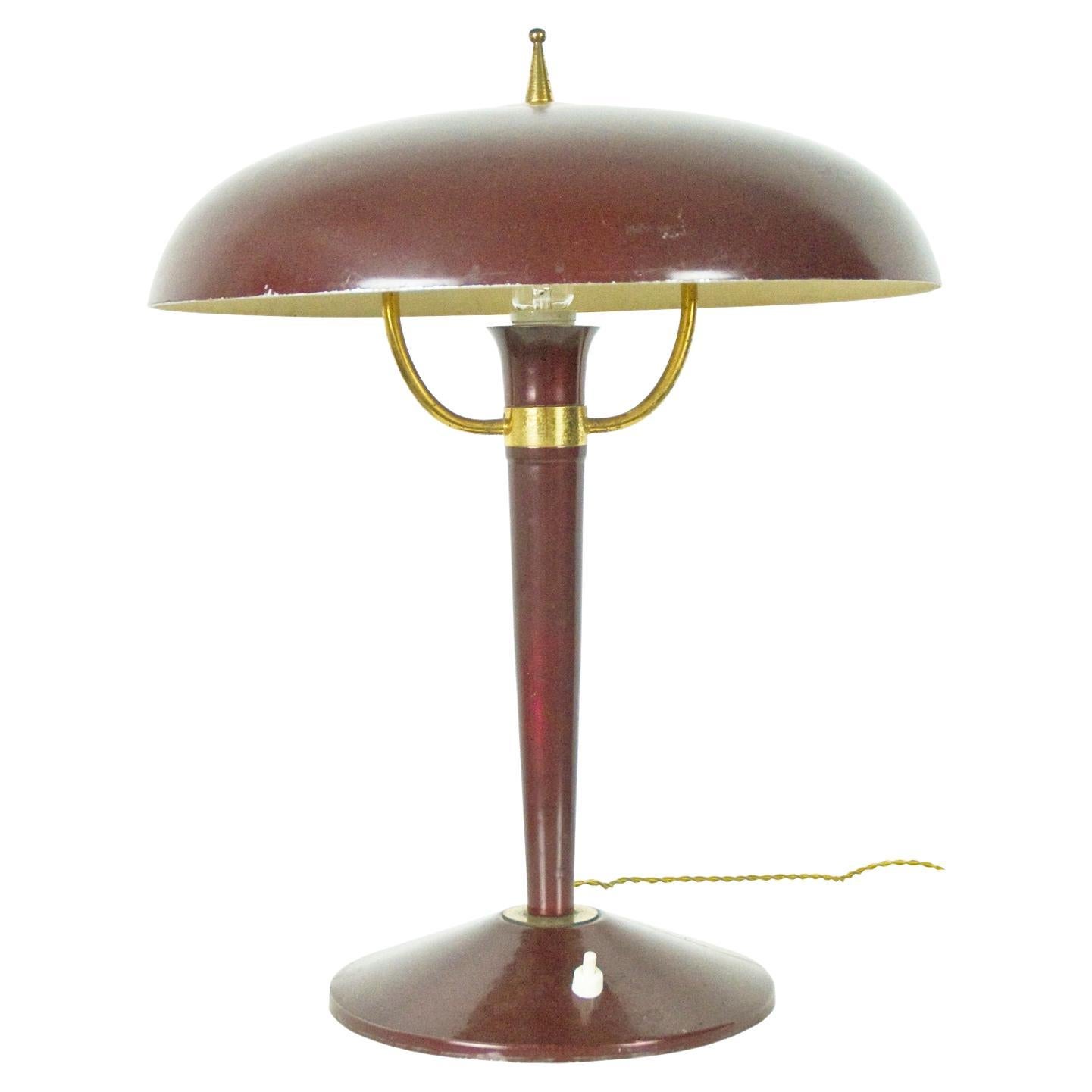 Italian Burgundy Metal and Brass 1950s Table Lamp For Sale at 1stDibs