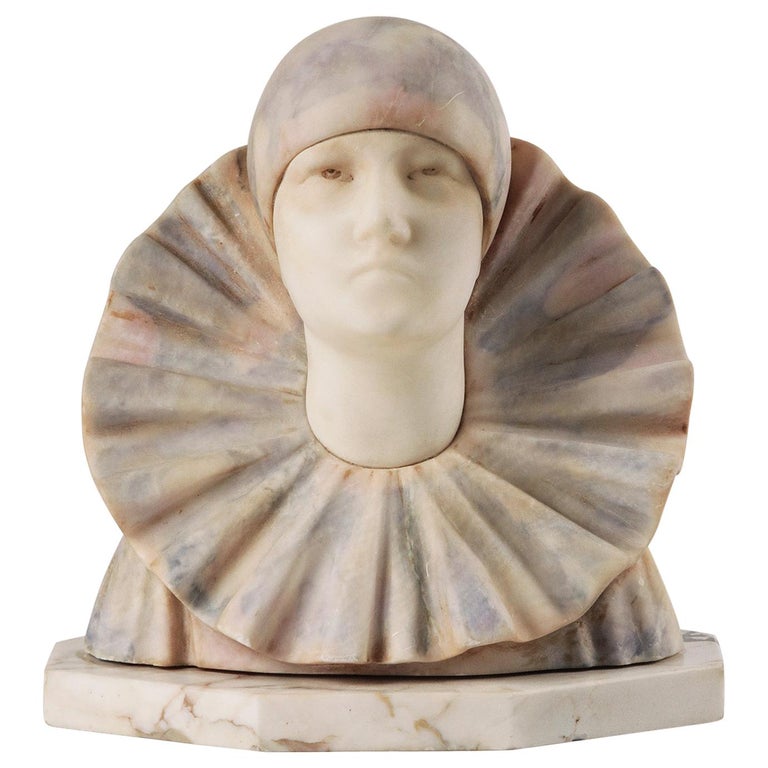 Italian Bust Pierrot Clown Alabaster Marble Statue by a. Gentili at 1stDibs