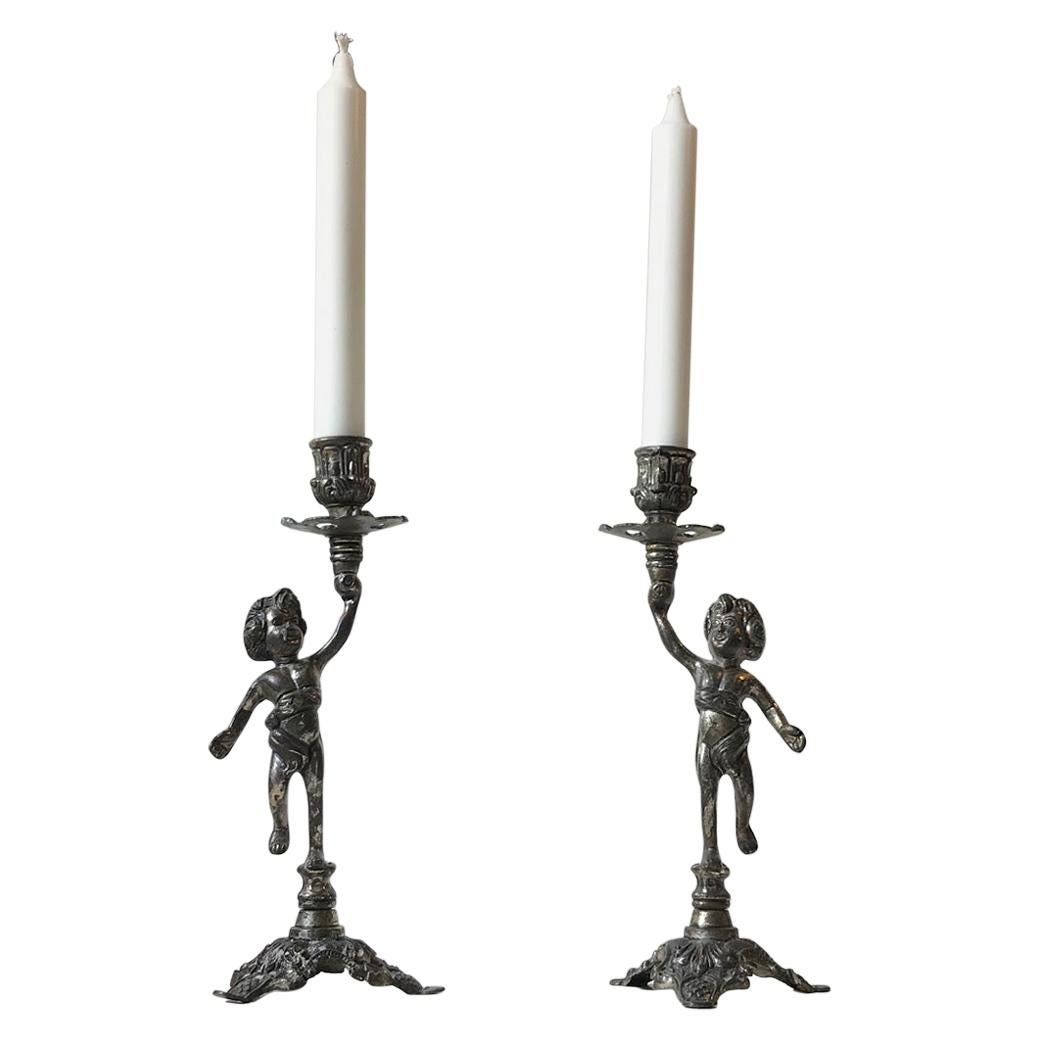 Italian Candlesticks with Cherubs, 1950s For Sale at 1stDibs
